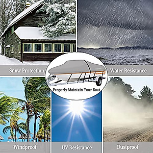 Boat Cover,GAOMON 420D Waterproof Trailerable Marine Grade Polyster Canvas Fits V-Hull, Tri-Hull Fishing Boat, Runabout, SKi Boat, Bass Boat (Gray, Length:17'-19' Beam Width: up to 96")