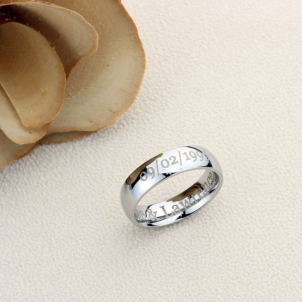 Prime Pristine Personalized Outside Inside Engraving Titanium Wedding Band Ring 6mm Polished Domed Ring