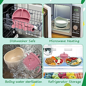 Silicone Baby Feeding Set, 18PCS Baby Led Weaning Supplies, Includes Baby Suction Bowls and Plates, Silicone Baby Bibs, Silicone Baby Cup, Silicone Baby Spoons and Forks (Beige & Olive-green)