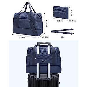Weekender Bags for Women, BAGSMART 2 Pcs 37L Large Travel Duffle Bag with Shoe Compartment and Wet Pocket for Travel Essentials, Gym Bag Overnight Hospital Bag for Labor and Delivery(Navy Blue)