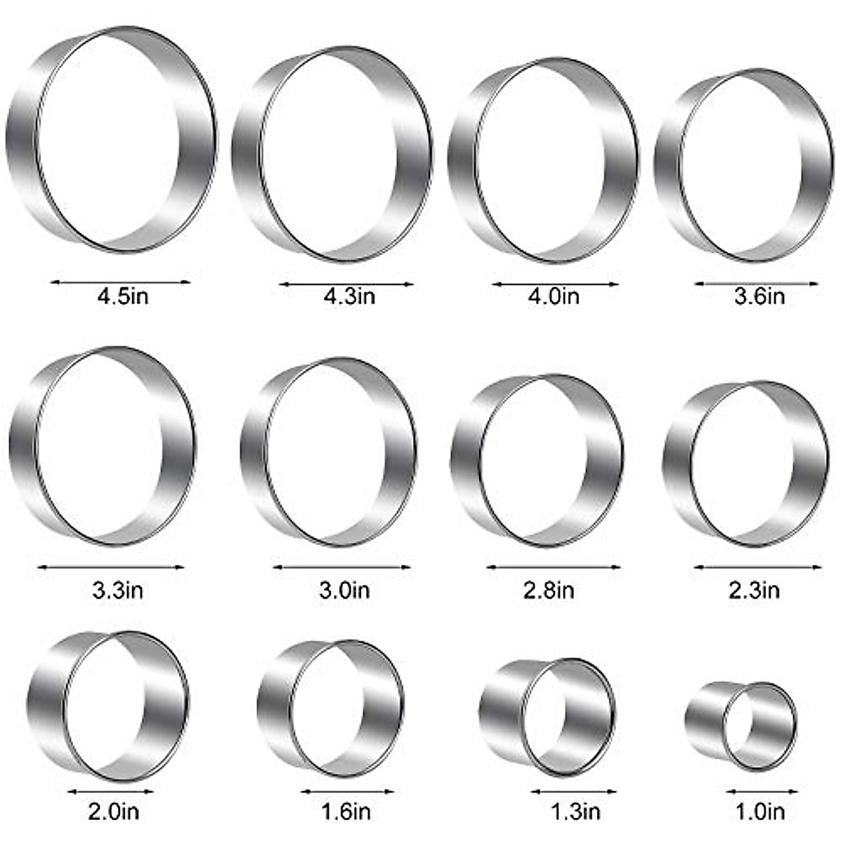 Round Cookie Cutters Set 12 Pieces Bistcuit Cookie Cutters Circle Pastry Cutters Round Donut Ring Molds for Baking for Pastries Doughs Doughnuts