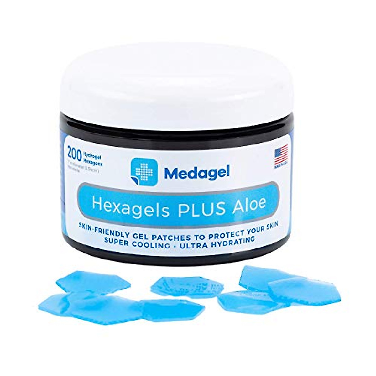 Medagel Hexagels Plus Aloe Vera - Hydrogel Pads Protection & Treatment | Blister Prevention | Instant Cooling and Soothing Relief of Skin Irritations | 200ct Hexagon Pads (Original Formula)
