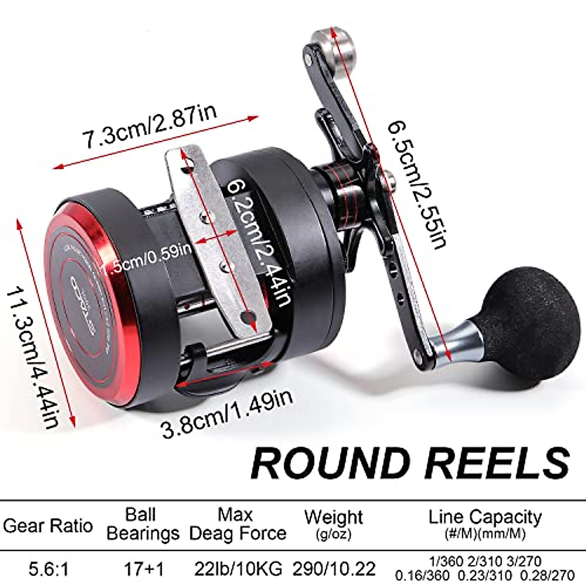 Sougayilang Round Baitcasting Reel with Star Drag Reinforced Graphite Body, Baitcaster Reel for Catfish and Salmon, Inshore Conventional Reel-Right Handle
