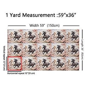 Horse Fabric by The Yard 1 Yard Chic Cherry Blossom Decorative Waterproof Outdoor Fabric White Galloping Horse Printed Upholstery Fabric for Chairs Wild Animal Kids Outdoor Fabric