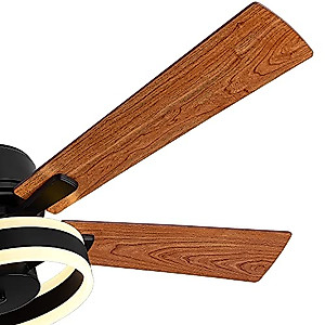 Breezary 52 Inch Black Ceiling Fans with LED Lights Remote Control, 5 Blade Farmhosue Chandelier LED Lighting Ceiling Fan for Bedroom Home Office
