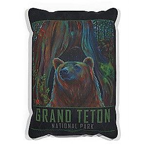 Grand Teton Brown Bear Canvas Throw Pillow for Couch or Sofa at Home & Office from Oil Painting by Artist Kari Lehr 13" x 19".