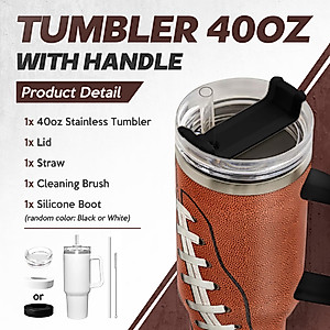 SANDJEST Football Tumbler with Handle 40oz with Lid & Straw, Football Gifts for Men Boys Player Coach Sports Lover, Football Tumblers Coffee Stainless Steel Insulated Cup Gifts for Christmas Birthday