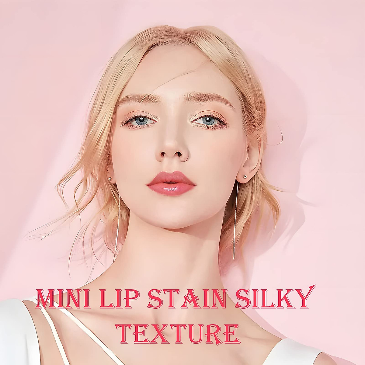Lip Tint Korean Stain Set, 4 Colors Tinta Para Labios Water Long Lasting Waterproof Easy Apply Plumping Lip Moisturizing Mini Lipstick(Apple & Strawberry &Watermelon& Cherry)