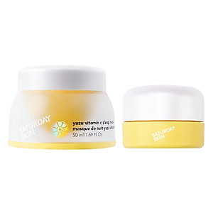 Saturday Skin Brightening Duo Set Yuzu Sleeping Mask and Bright Eye Cream Vitamin C Retinol Niacinamide Face Moisturizer Overnight Anti-Aging