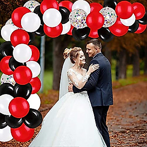 Red and Black Confetti Balloons Kit -12 Inch Black Red White Confetti Balloons for Wedding Party Girl Women Birthday Baby Shower Graduation Decorations Supplies
