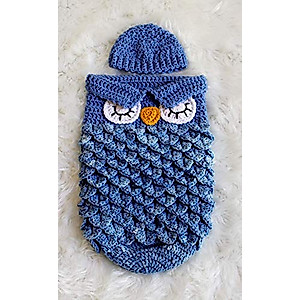 Handmade Newborn Baby Boy Sleepy Owl Snuggle Sack Cocoon Baby Bonnet Photo Prop Shower Gift