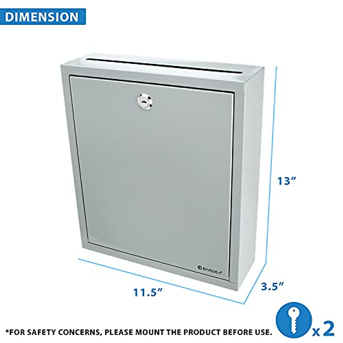 Barska Wall Mount Multi-Purpose Locking Mail Suggestion Drop Box with Key Lock for Home Office Classroom