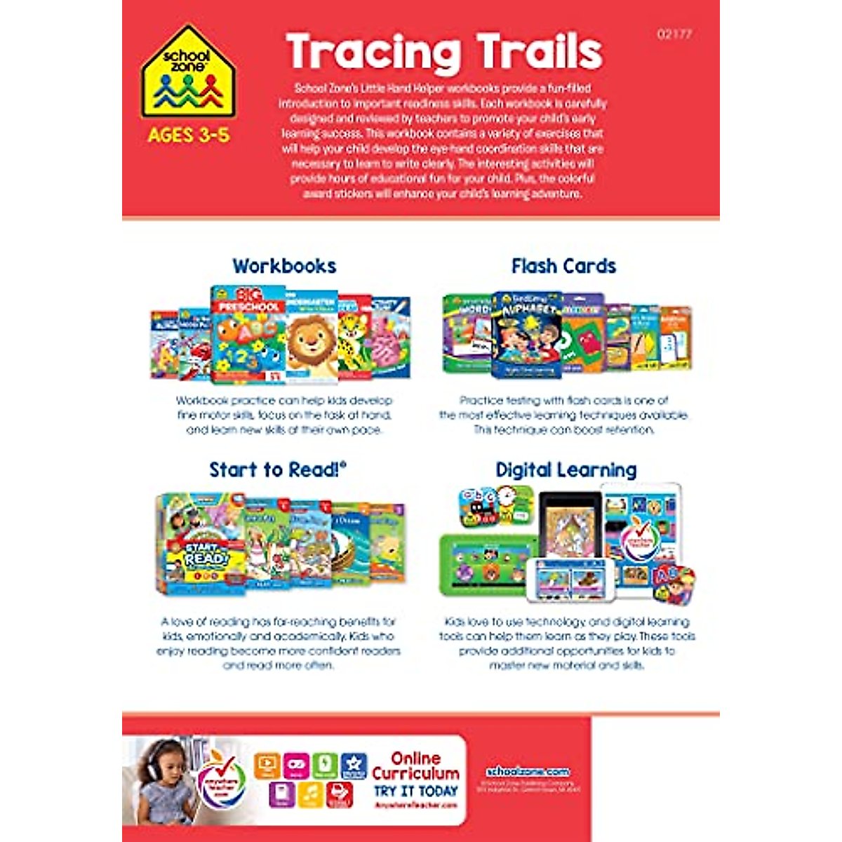 School Zone - Tracing Trails Workbook - 32 Pages, Ages 3 to 5, Preschool, Pre-Writing, Intro to Shapes, Alphabet, Numbers, and More (School Zone Little Hand Helper™ Book Series)