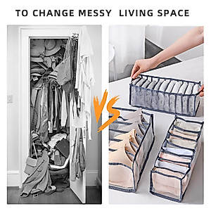 4Pack Wardrobe Clothes Organizer Drawer Organizers Closet Clothing Classification Leggings, Underwear, Socks T-shirts Washable Foldable Visible Grid Storage (B)