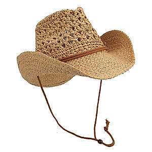 Melesh Adult Sun Straw Western Cowboy Hat (Khaki)