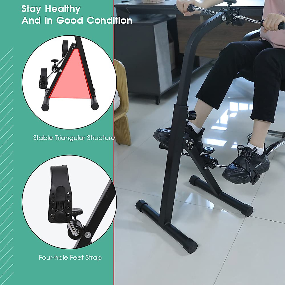 VIVIJASON Pedal Exerciser - Bike Hand Arm Leg and Knee Exercise Peddler for Seniors, Elderly - Indoor Adjustable Fitness Equipment for Total Body - Nonslip Base-Built-in Electronic Display
