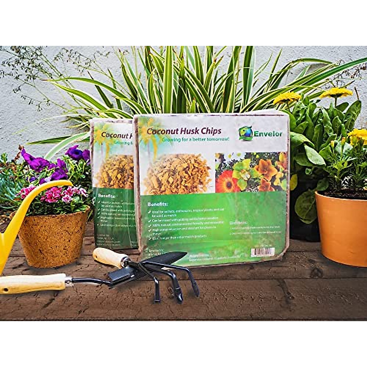 Envelor Coco Coir Chips Orchid Potting Mix 10 Lb Brick Mulch Potting Soil Indoor Plant Planting Chips Coconut Fiber Substrate Orchid Bark Growing Media Coir Husk Chips Compressed Coconut Coir