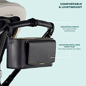 TWELVElittle Stroller Organizer Peek A Boo Stroller Caddy with Baby Wipes Case in Vegan Leather, Black