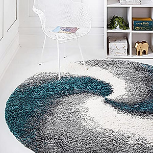 Rugs.com Soft Touch Shag Collection Round Rug – 8 Ft Round Turquoise Shag Rug Perfect for Kitchens, Dining Rooms