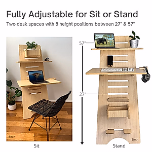 ecotribe Modern Height Adjustable 2 Tier Desk for Small Spaces - Compact Narrow 30 inch Wide Sit/Stand Up Desk - Easy Adjustable Standing Desk for Study, Bedroom & Home Office