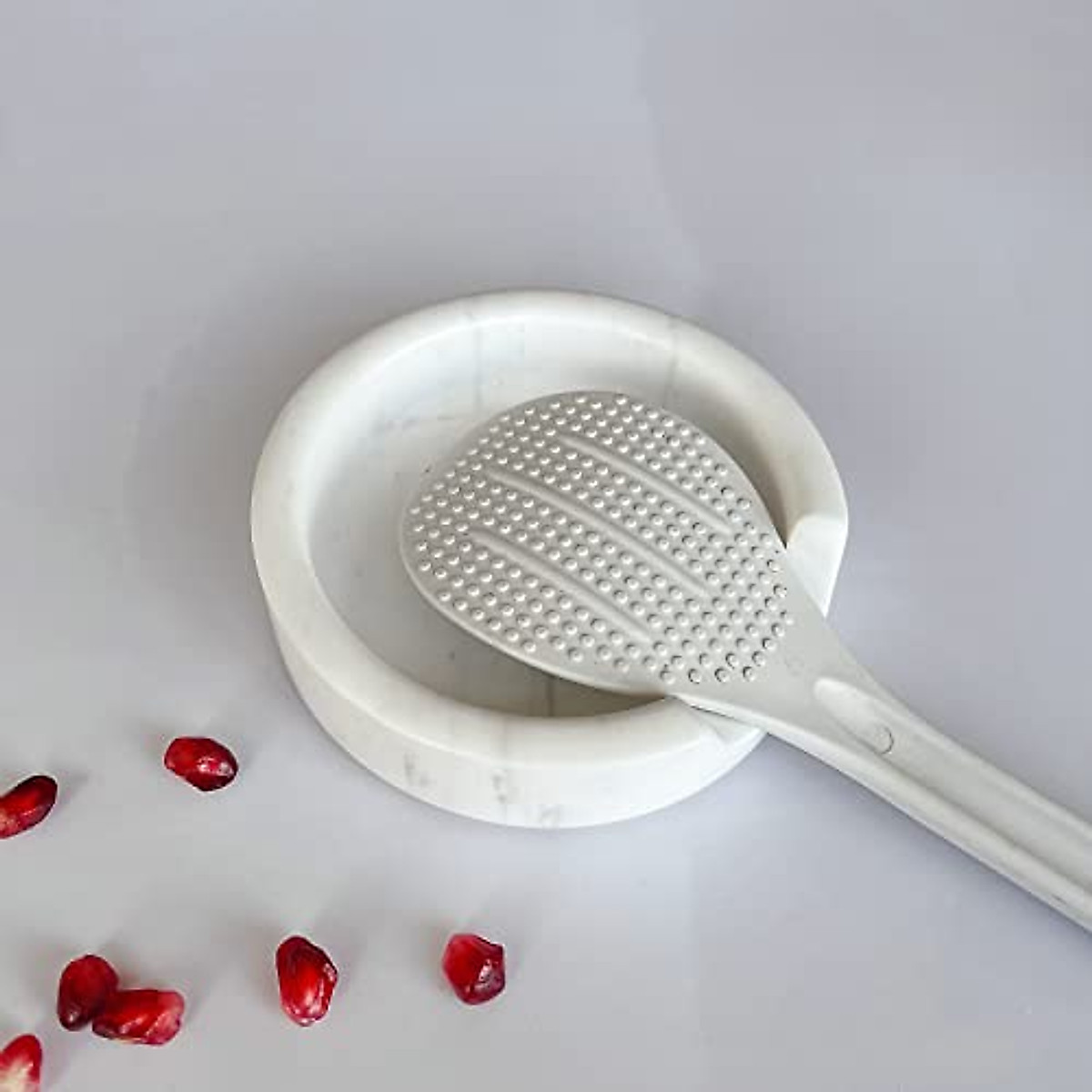 StonePlus Natural Marble Round Small Spoon Rest for Stove Top Spatula Fork Ladle Utensil Rest Keeper,Cooking Spoon Organizer,Kitchen Tool Spoon Holder (Jazz White)