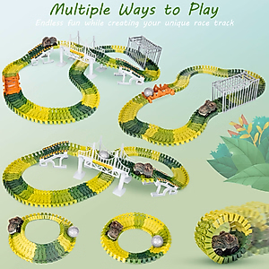 Batlofty Dinosaur Toys Race Track, Flexible Track Playset, Create A Dinosaur World Road Race with 1 Dinosaur Car and 6 Dinosaur Toys for 3 4 5 6 7 Year Old Boys Girls Birthday Gifts