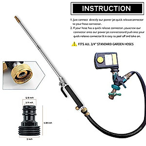 Hydro Jet High Pressure Power Washer-high pressure cleaning tool Extra Long Extendable Wand,Flexible Water Hose Universal Nozzle,Gutter Patio Car Pet Window Cleaning tool black