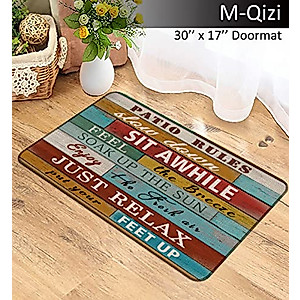 Patio Rules Decorative Doormat 17”X30”,Patio Rules Deck Rules Reversible Throw Pillowcase 18”X18”,Set of 1 Pillow Cover 1 Doormat,Farmhouse Home Porch Patio Garden Door Decor,Housewarming Gifts
