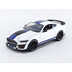 Jada Toys Bigtime Muscle 1:24 2020 Ford Mustang Shelby GT500 Die-cast Car Blue White Stripes, Toys for Kids and Adults