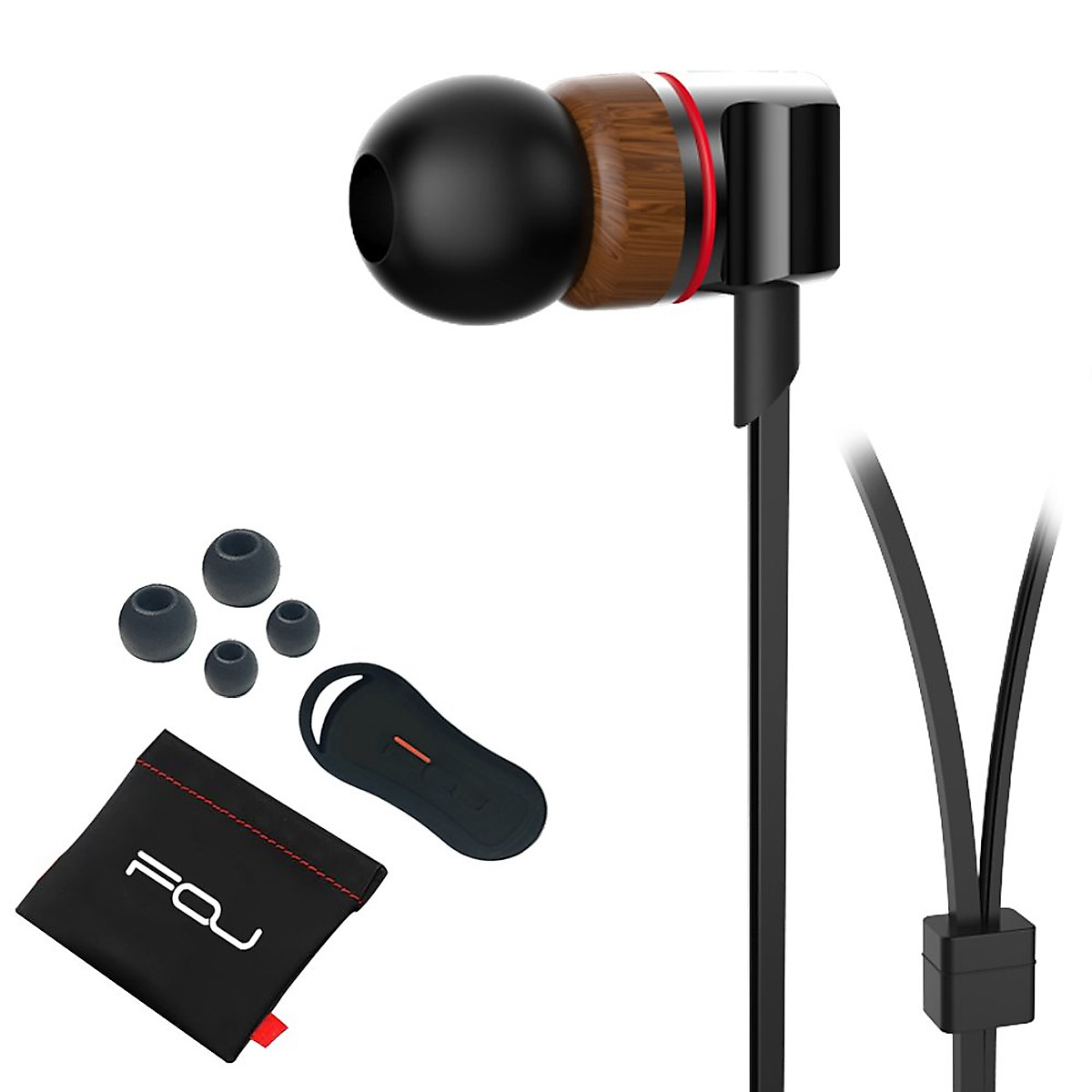 FOU Wood in-Ear Earphones Earbuds with Zipper Wood Metal Earbuds Headset with Mic in-Ear Wood Headphone Noise-isolating Zipper Wired Headphone with 3.5mm