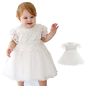 Meiqiduo Baby Girl Dress Christening Baptism Gowns Flower Girl Formal Dresses (3M/0-6Months, Ivory)