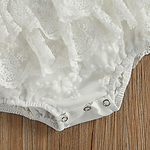 Newborn Baby Girl Romper Lace Tutu Dress Bodysuit Ruffle Sleeveless Jumpsuit with Headband Summer Outfits (White, 0-6 Months)