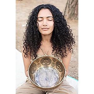 Large Tibetan Singing Bowl Set - 8.5" Master Healing Grade For Sound Bath Chakra 7 Metal Meditation Yoga By Himalayan Bazaar