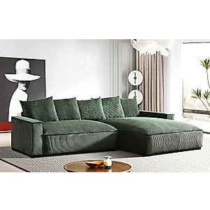 Container Furniture Direct Luxe Large Two-Piece Right Facing Sectional Sofa for Living Room, 106.7-Inch L Shaped Loveseat and Chaise, Upholstered with Corduroy Fabric, 3, Dark Green