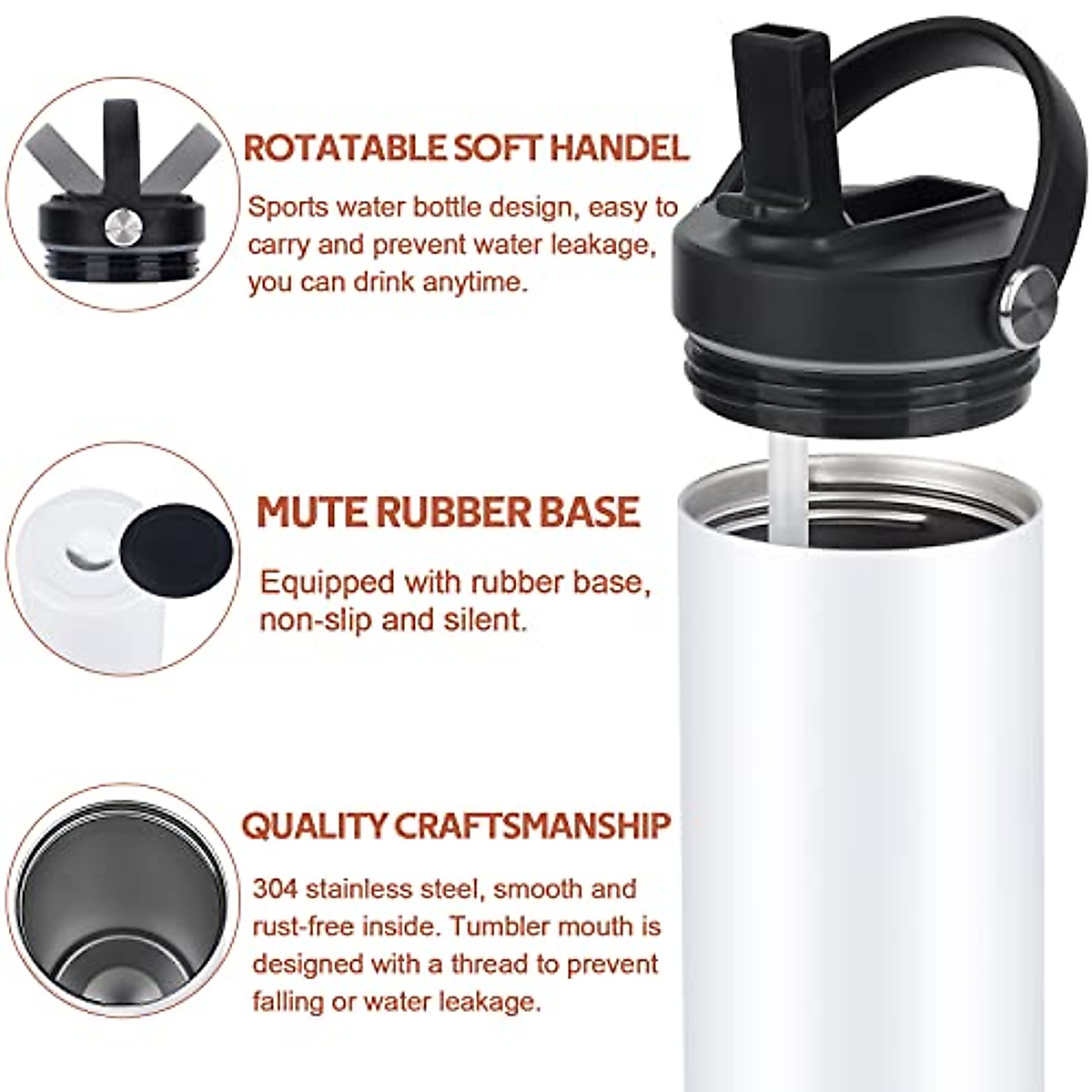 IMMERROT 24 Pack 20 OZ Sublimation Tumblers Skinny Straight, Sublimation Sport Water Bottles Blanks Stainless Steel Double Wall Insulated Cups Bulk with Straw Lids DIY for Gift (24 Pack-White)