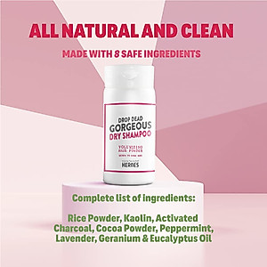 Drop Dead Gorgeous Non Aerosol Dry Shampoo Volume Powder by Handmade Heroes | 2oz | 100% Natural and Vegan, Sustainable and Aerosol Free | For Medium and Dark Hair Brunette | Volumizing hair powder suitable for Air Travel, Women and Men