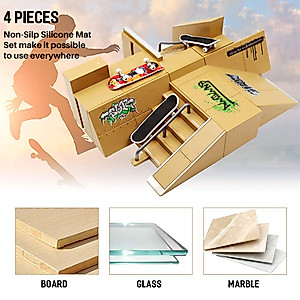 icoko Skate Park Kit, 8 PCS Skate Park Kit Ramp for Mini Finger Skateboard Ultimate Parks Training Props with 3 Finger Skateboard and 4 Silicone Mat Set