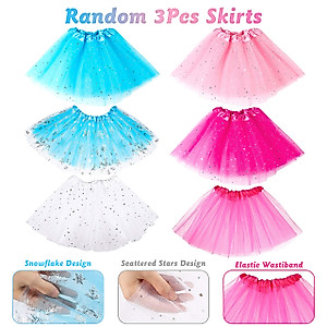 WATINC 51Pcs Princess Jewelry Toy Pretend Play Set Ballet Tutu Skirts of Stars Snowflake for Little Girls Crowns Necklaces Adjustable Jewel Rings Earrings Bracelets Wands Dress Up Accessories for Kids