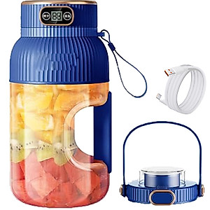 Yulyoie Multifunctional Portable Juicer Cup with Digital Display, 2025 New Orange Juicer, Exprimidor De Naranjas Electrico, Orange Juicer Squeezer, Portable Blender USB Rechargeable (Blue)