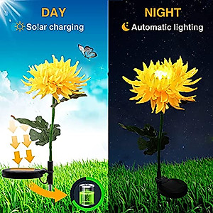 Kordain Outdoor Solar Garden Stake Lights, 3 Pack Solar Chrysanthemum Flower Lights, Waterproof LED Solar Decorative Powered Lights for Garden Pathway Walkway Lawn Yard Cemetery (Yellow, Red, White)
