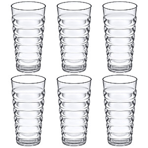 Amazing Abby - Ripply - 24-Ounce Plastic Tumblers (Set of 6), Plastic Drinking Glasses, All-Clear Reusable Plastic Cups, Stackable, BPA-Free, Shatter-Proof, Dishwasher-Safe