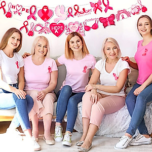 Tudomro 5 Pcs 118 inches Breast Cancer Awareness Decorations Pink Ribbon Pennant Banner Pink and White Hope Faith Strength Courage Inspiring Flag Love Bunting Wall Banner for Breast Cancer Month