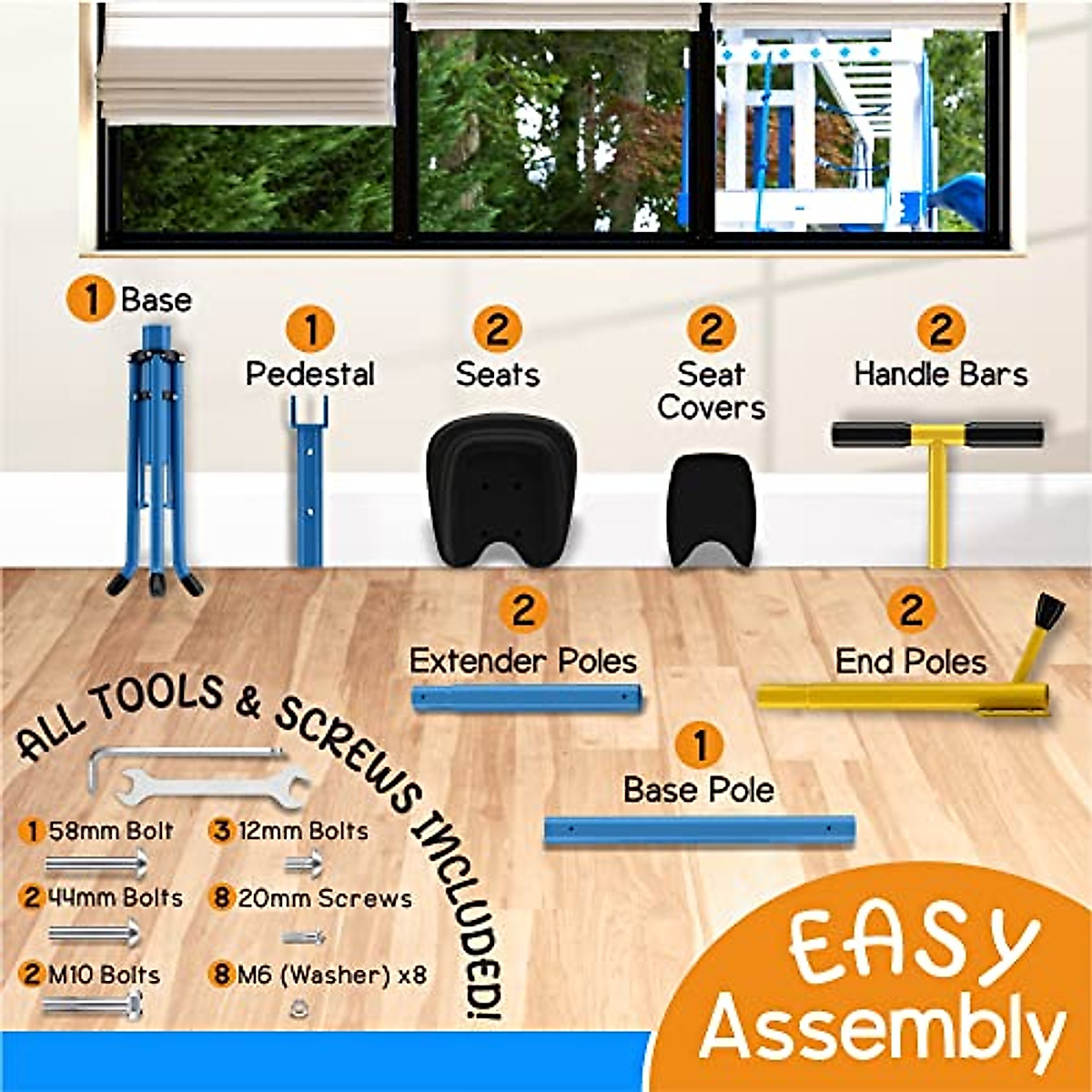 360 Swivel Spinning Seesaw for Kids, Teeter Totter with Adjustable Frame 46-70”, Indoor or Outdoor Playground Equipment