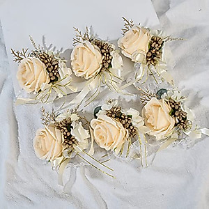Daxi Events 6 PCS Rose Wrist Corsage for Bridesmaid, Mother of Bride and Groom Corsage, Girl Prom Flowers, Wedding Ceremony, Anniversary, Homecoming, Bridal Shower(Champagne)