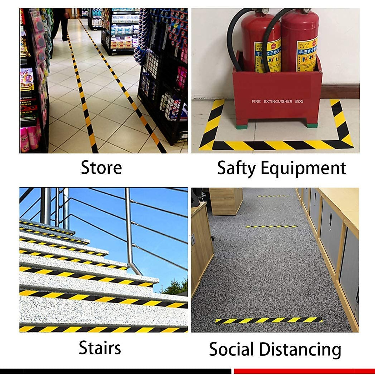 APT Premium Black and Yellow Striped Vinyl Floor Safety Marking Tape, Excellent for Hazard Caution& Warning, Social Distancing, Warehouse & Gym Floor (2 Inch, 5 Rolls, Yellow/Black)