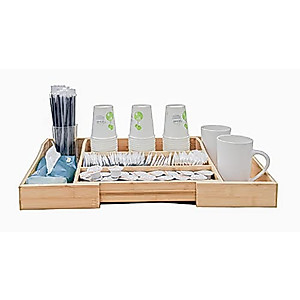 SZMJ-SN Bamboo Wood Countertop Organizer Bin Storage Box, Expandable 13.8"-22.8", for Organization Kitchen, Bathroom, Pantry, Office, Etc