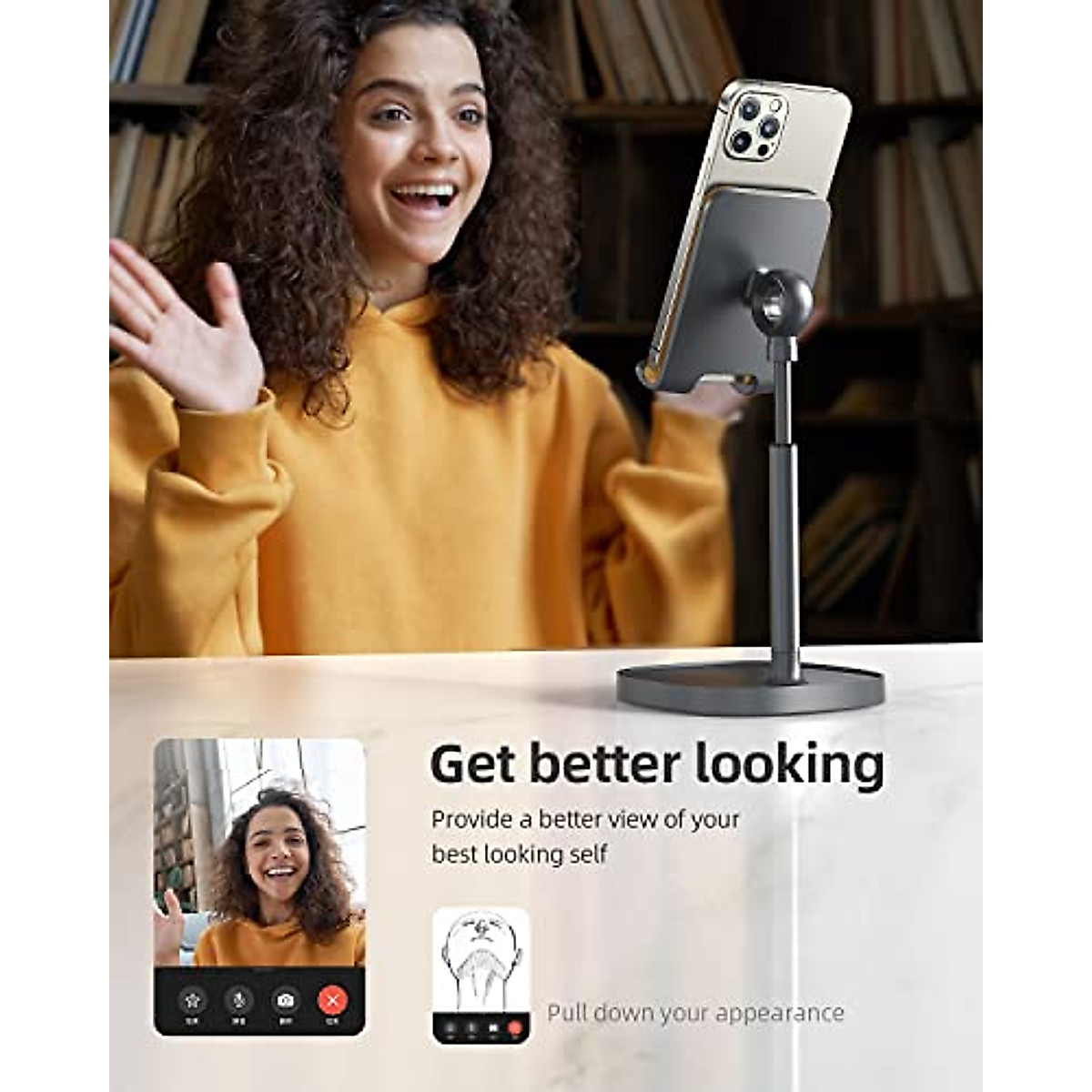 LISEN Office Supplies Decor Cell Phone Stand Universal Home Office Desk, Reduce Neck Pain Height Angle Adjustable Cell Phone Stand, Taller, and More Photogenic iPhone Stand When Phone & Tablets Video…