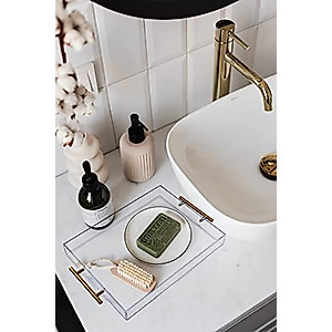 12"x16" Clear Acrylic Serving Tray with Golden Handles, Huge Capacity Sturdy Acrylic Tray for Coffee, Juice, Kitchen and Desk Organizer, Storage Tray (12"x16")