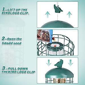 Yinns Caged Bird Feeder for Outside, Large Squirrel Proof Metal Bird Feeders 3 Lbs, Wild Bird Feeder Hanging Outdoors Tube Feeders with 4-Ports, Waterproof (Green)