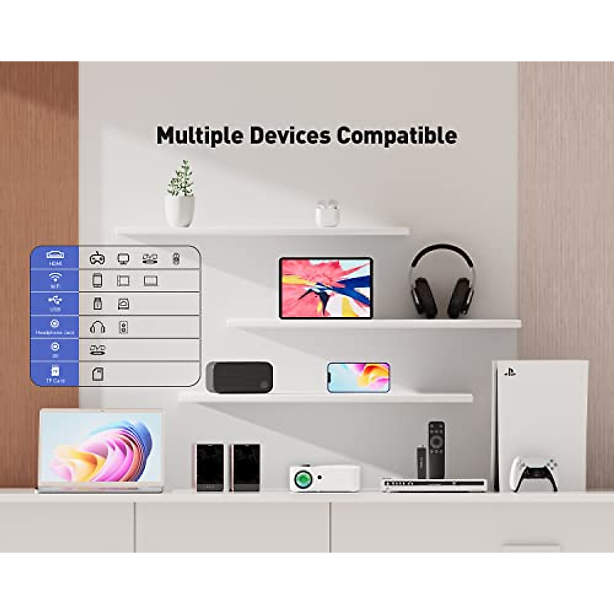 Projector with WiFi and Bluetooth, Mini Projector 5G WiFi Native 1080P 500 ANSI 13000L 4K Support, YZQ Outdoor Projector Max 300'' Screen for Home Teather, Gaming and iOS and Android Phones, TV Stick